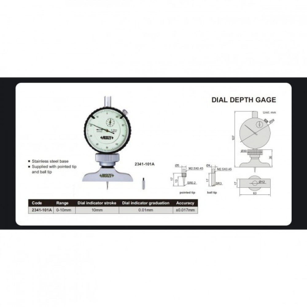 Dial Depth Gauge 0-10mm x 0.01mm 63mm Base 58mm Dial Diameter Insize ...